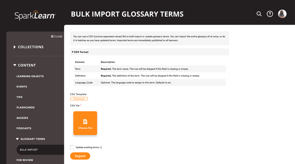 Bulk Import Glossary Terms